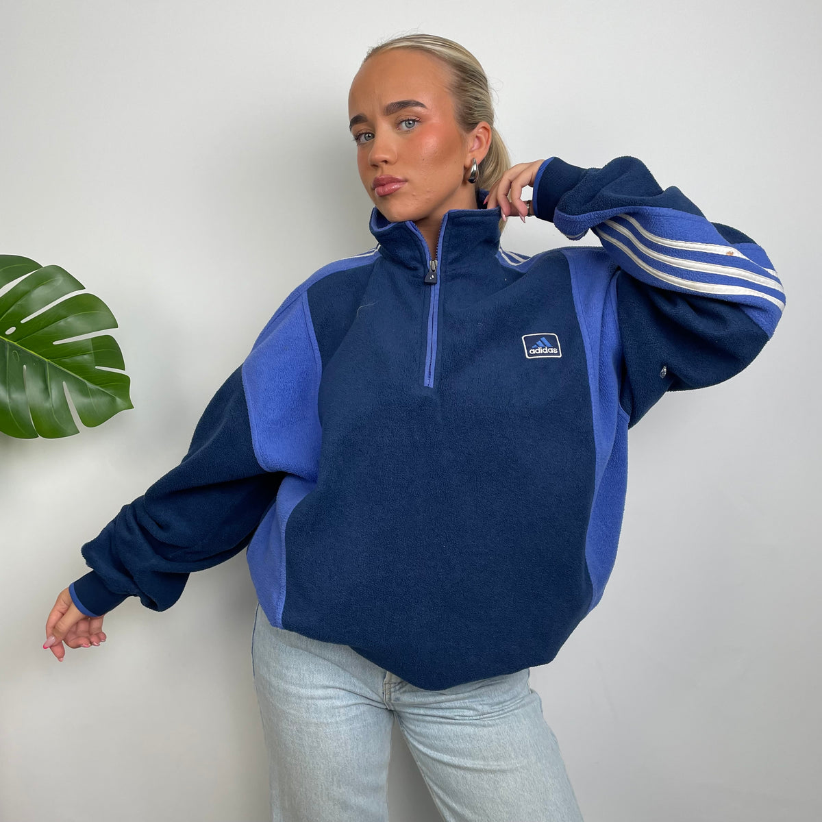 Adidas Navy Embroidered Spell Out Teddy Bear Fleece Quarter Zip Sweats ...