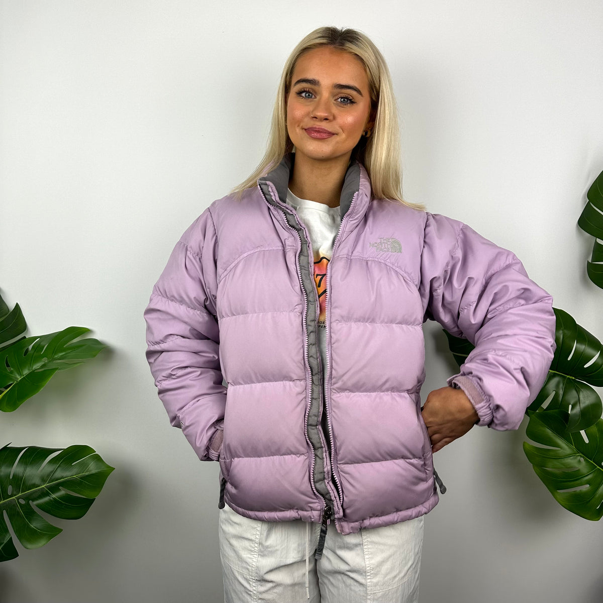 The North Face Parma Violet Embroidered Spell Out Puffer Jacket (S ...