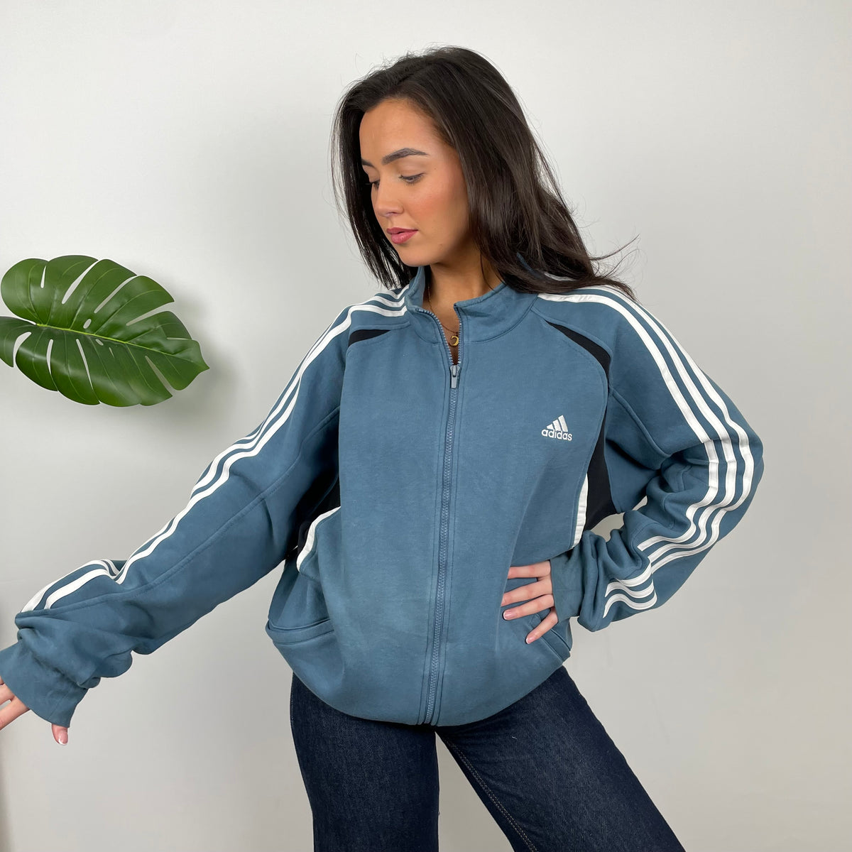 Adidas RARE Baby Blue Embroidered Spell Out Zip Up Hoodie Jacket (XL ...