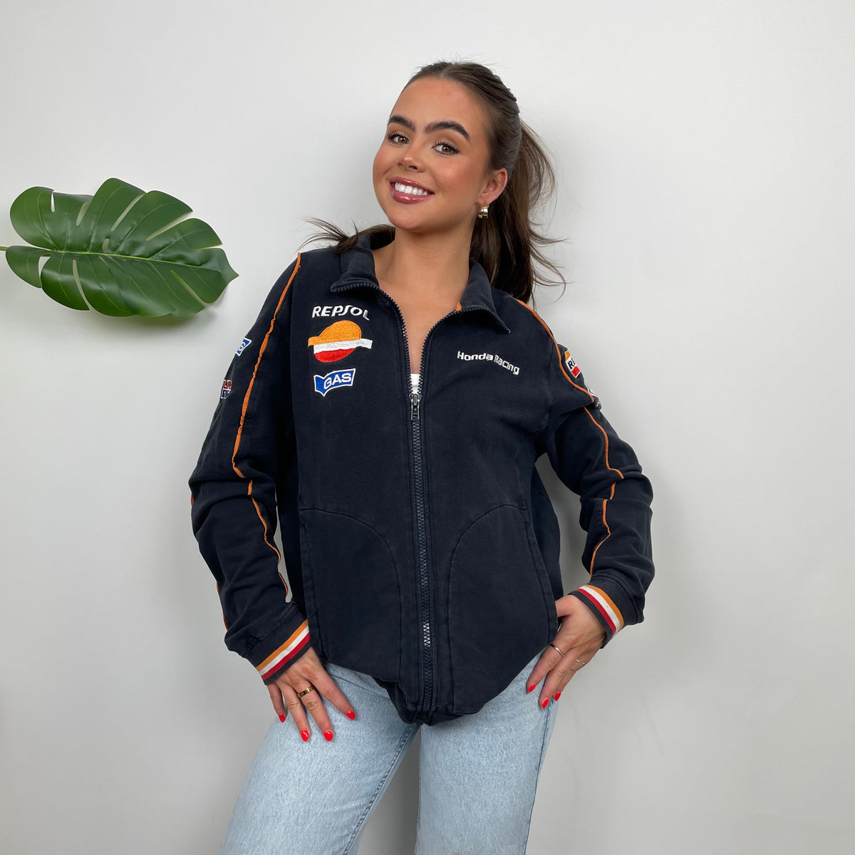 Honda Racing Blue Embroidered Spell Out Zip Up Jacket (M) – Jamie ...