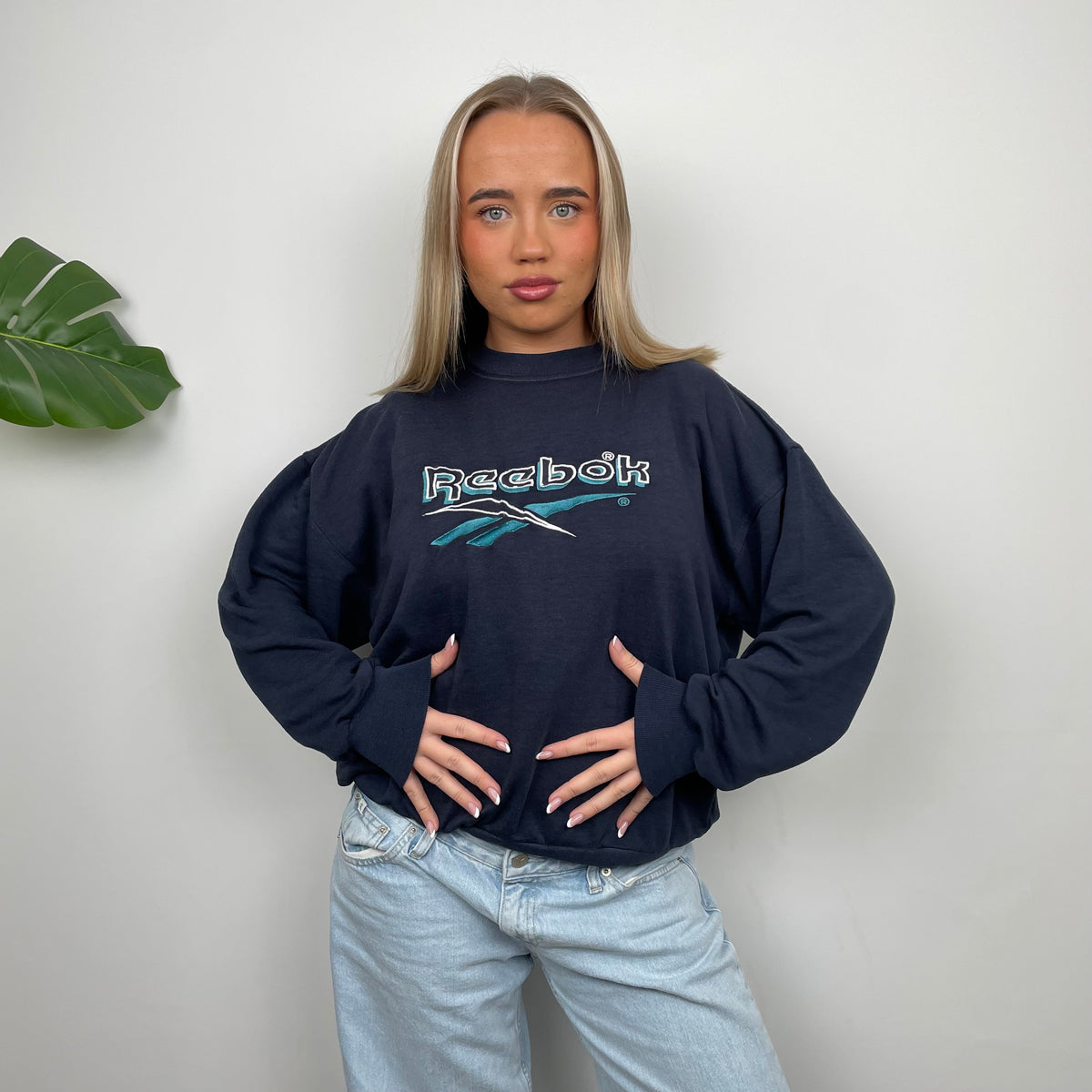 Reebok RARE Navy Embroidered Spell Out Sweatshirt (S) – Jamie Online ...