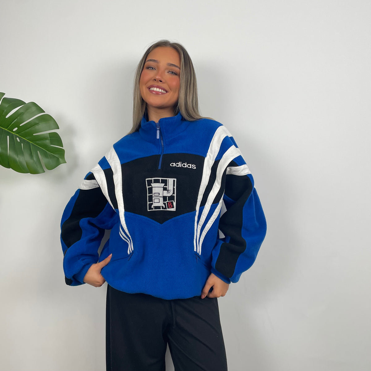 Adidas Blue RARE Colour Block Embroidered Spell Out Teddy Bear Fleece ...