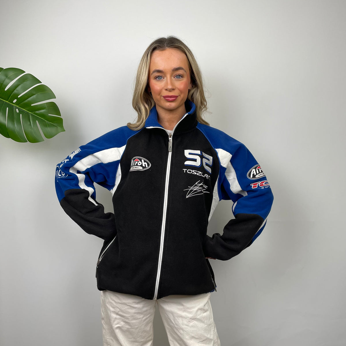 BKS Racing Blue Embroidered Spell Out Zip Up Fleece Jacket (M) – Jamie ...