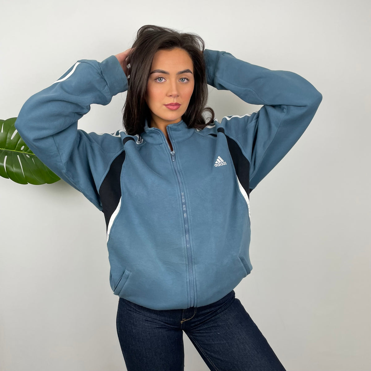 Adidas RARE Baby Blue Embroidered Spell Out Zip Up Hoodie Jacket (XL ...