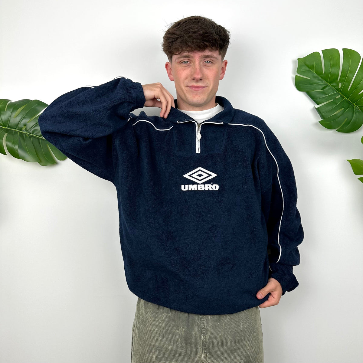 Umbro Navy Embroidered Spell Out Teddy Bear Fleece Quarter Zip Sweatsh ...