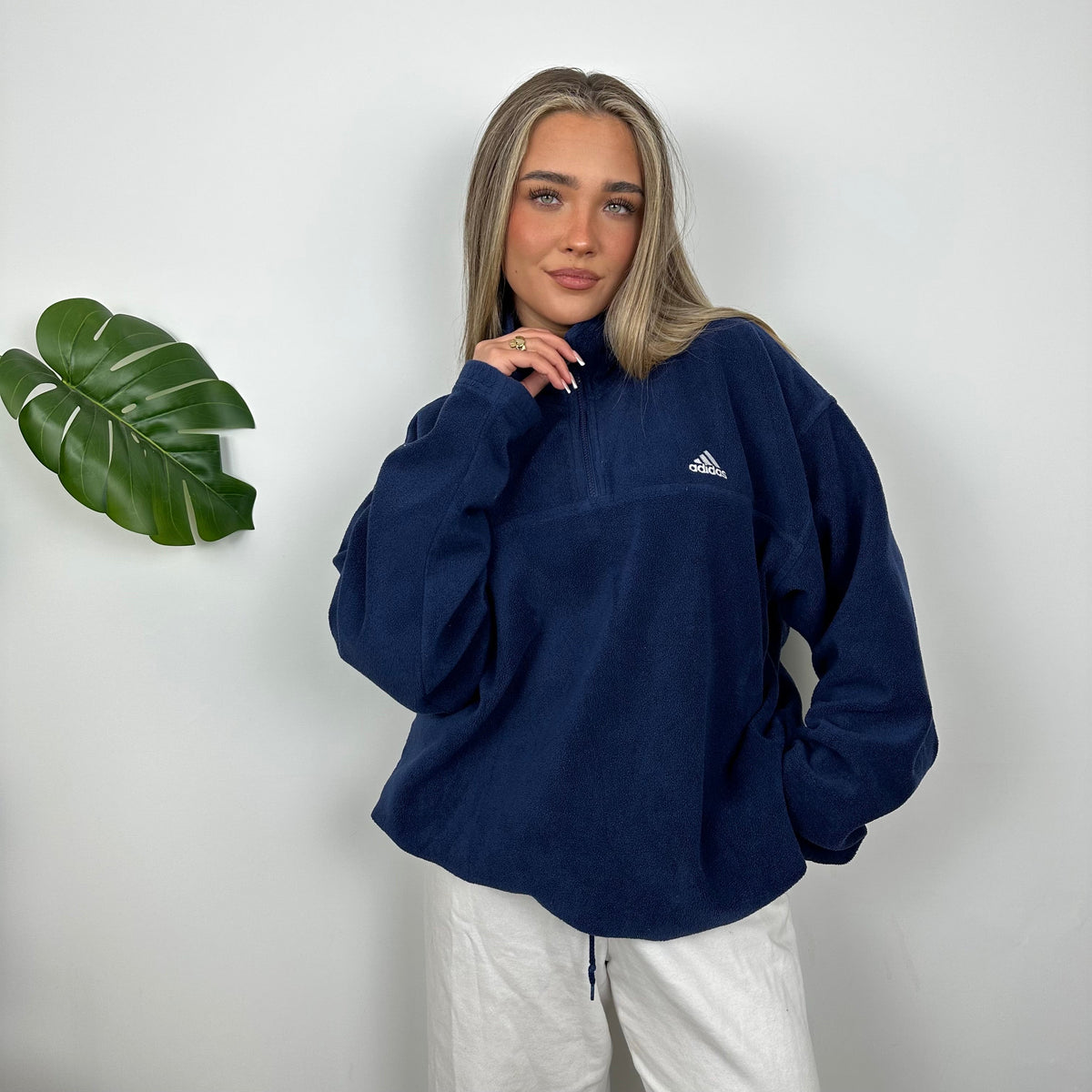 Adidas Navy Embroidered Spell Out Teddy Bear Fleece Quarter Zip Sweats ...