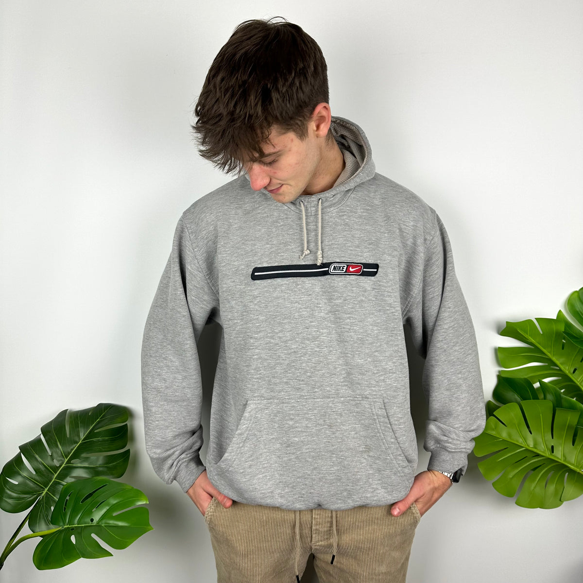Nike Grey Embroidered Spell Out Hoodie (L) – Jamie Online Vintage