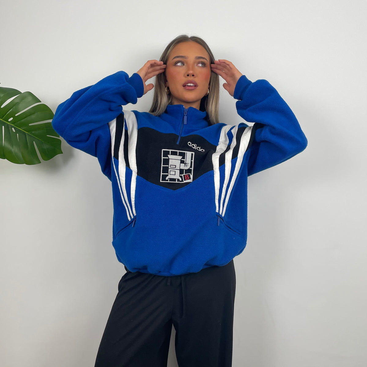 Adidas Blue RARE Colour Block Embroidered Spell Out Teddy Bear Fleece ...