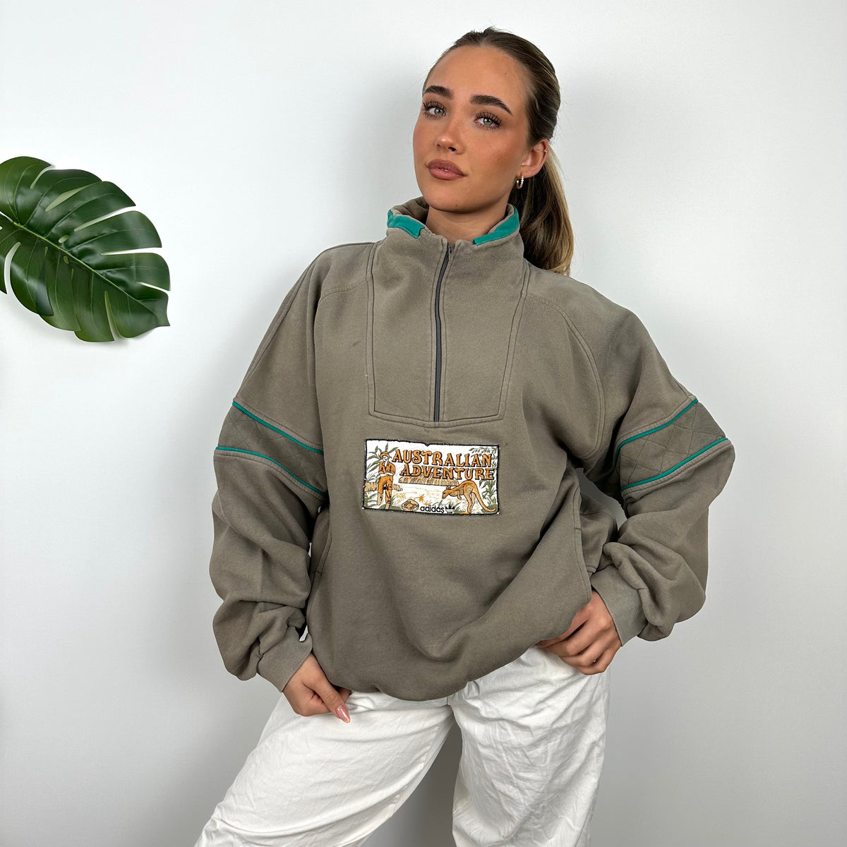 Adidas Brown Embroidered Spell Out Quarter Zip Sweatshirt (L) – Jamie ...