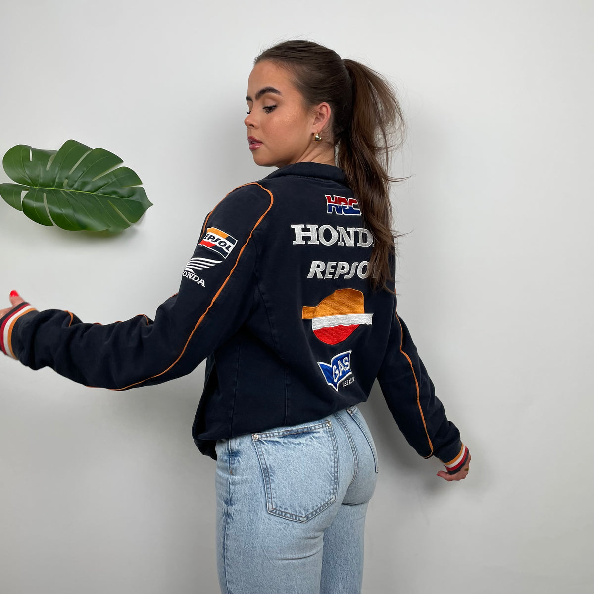 Honda Racing Blue Embroidered Spell Out Zip Up Jacket (M) – Jamie ...