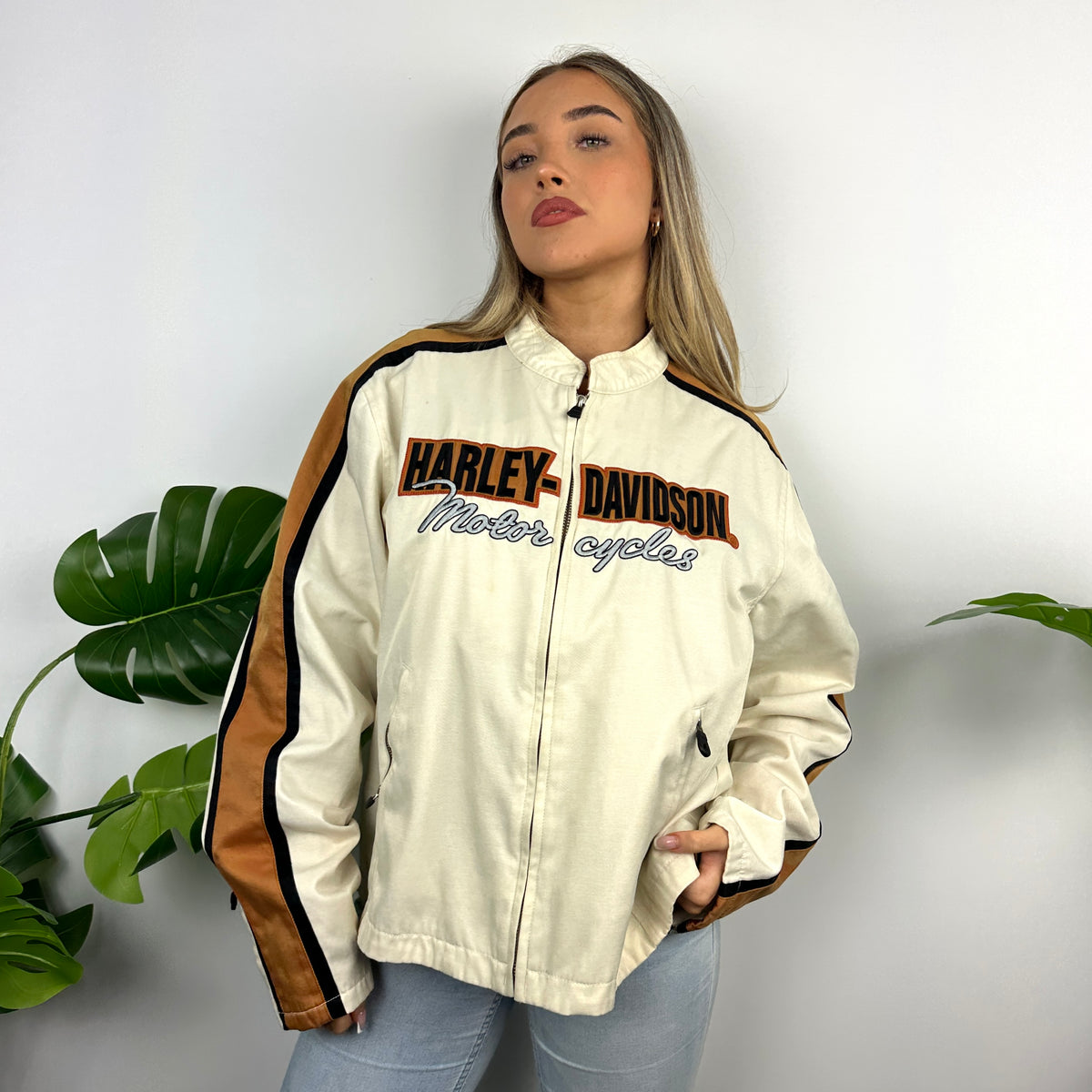 Harley Davidson Cream Embroidered Spell Out Jacket (L) – Jamie Online ...
